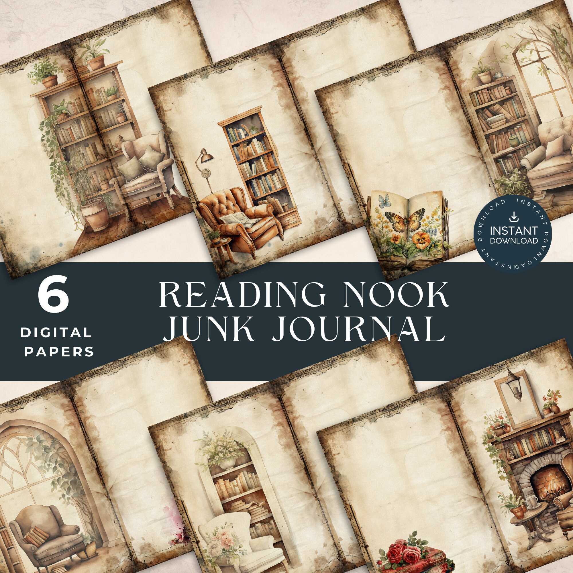 Cozy Reading Nook Junk Journal Kit Book Lovers Junk Journal Pages Dark ...