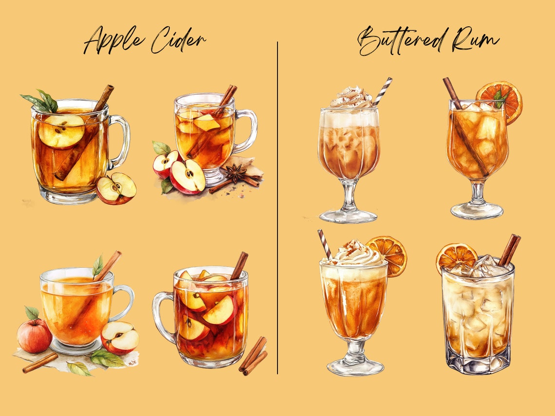 Watercolor Fall Drinks Clipart Autumn Coffee Clipart Cozy Drinks PNG ...