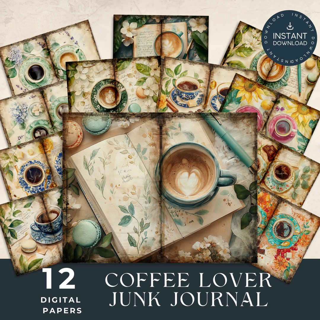 Coffee Lover Junk Journal Kit Cafe Digital Scrapbooking Papers Coffee ...