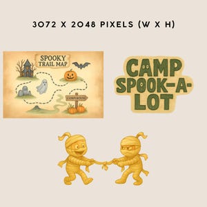 Summerween Camp Clipart PNG Bundle, Cute Spooky Kids Camping Art With ...