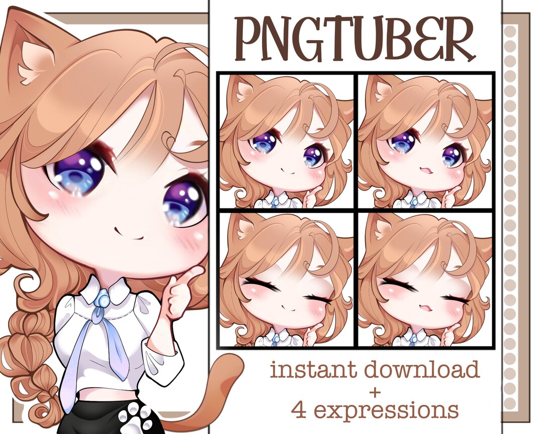 Adorable Kitty Pngtuber Chibi Brunette Streaming Avatar Twitch Discord ...