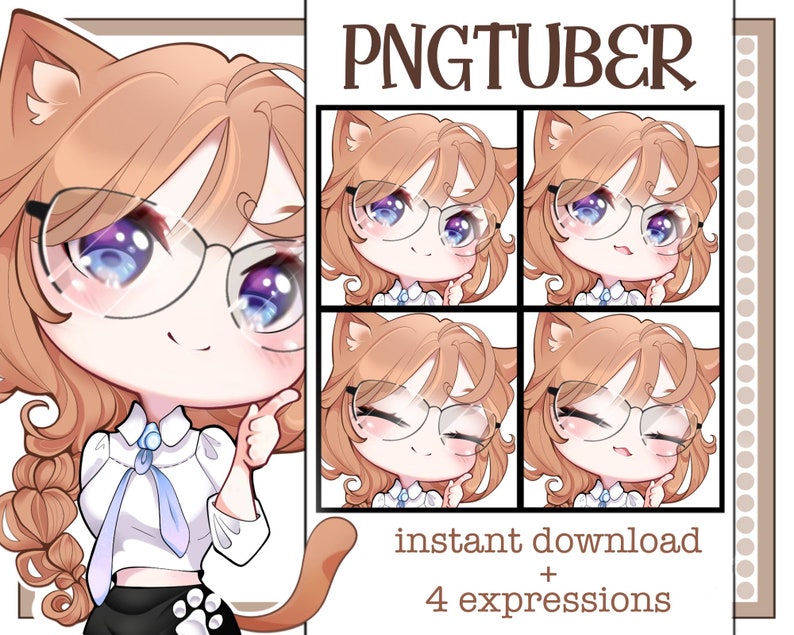 Adorable Cat Ears Pngtuber Chibi Brunette & Glasses - Etsy