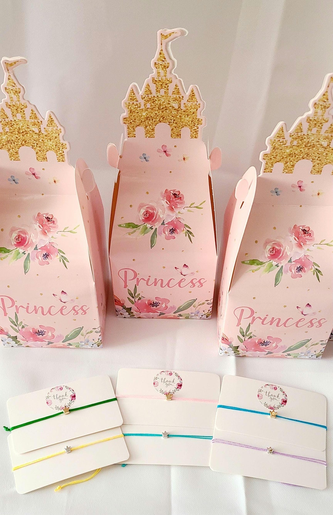 6 Princess Bracelets, 6 Princess Boxes, Crown Bracelets, Princess Party ...
