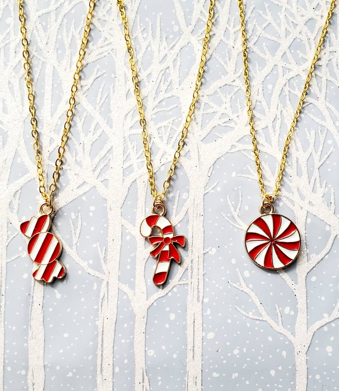 Christmas Enamel Necklaces, Candy Cane Necklaces, Peppermint Necklaces ...