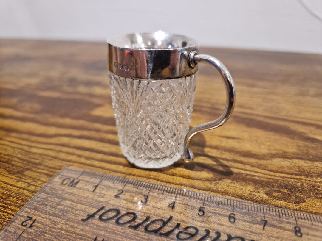 Antique Victorian Cut Crystal Glass Cup With Silver Rim and Handle ...