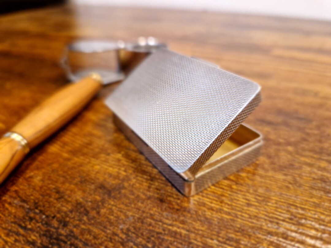 Vintage Sterling Silver Pill Box With Engine-turned Design and Gilded ...