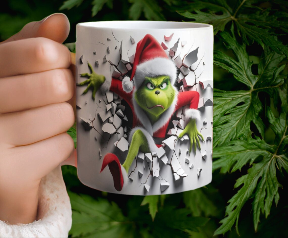 3D Becher Loch in der Wand, 3D Grinch Becher Wrap, Grinchmas Design, 3D ...