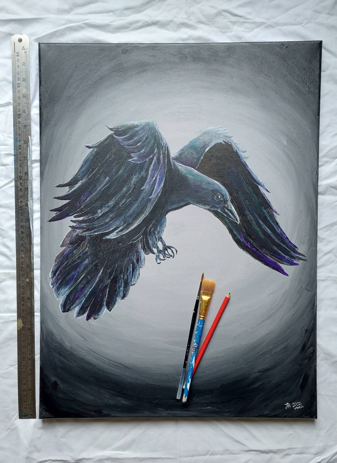 Crow Art Acrylic Painting Crow Design Artwork Black Crow Flying ...