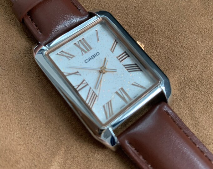 Casio Tank Watch Rectangular MTP-TW101D Brown Leather Modified Casio ...