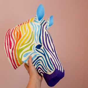 Paper Mâché Rainbow Zebra Head, Amanda - Etsy