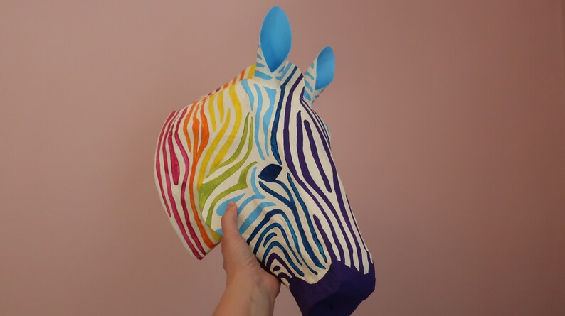 Paper Mâché Rainbow Zebra Head, Amanda - Etsy