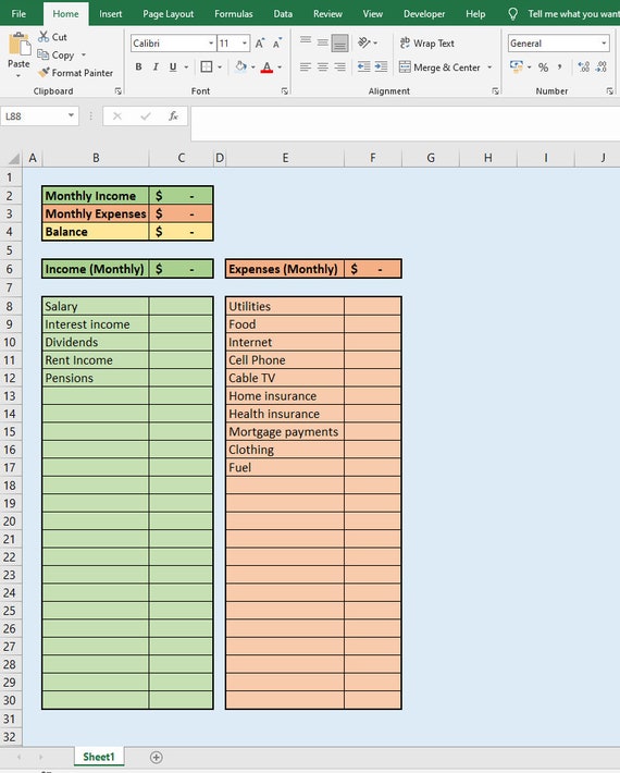 Monthly Income Expenditure Spreadsheet