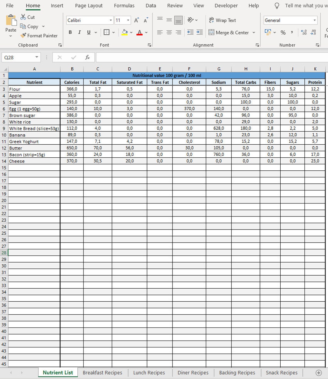 Recipe Calorie and Nutritional Value Calculator / Personal Nutrient ...