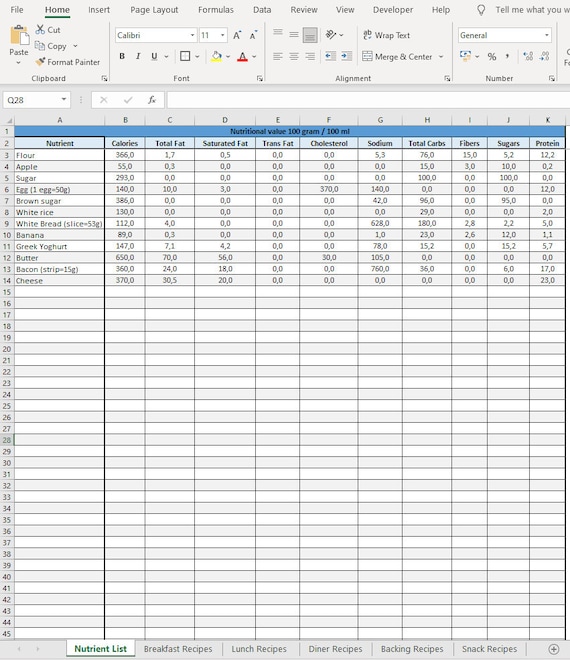Recipe Calorie and Nutritional Value Calculator / Personal - Etsy
