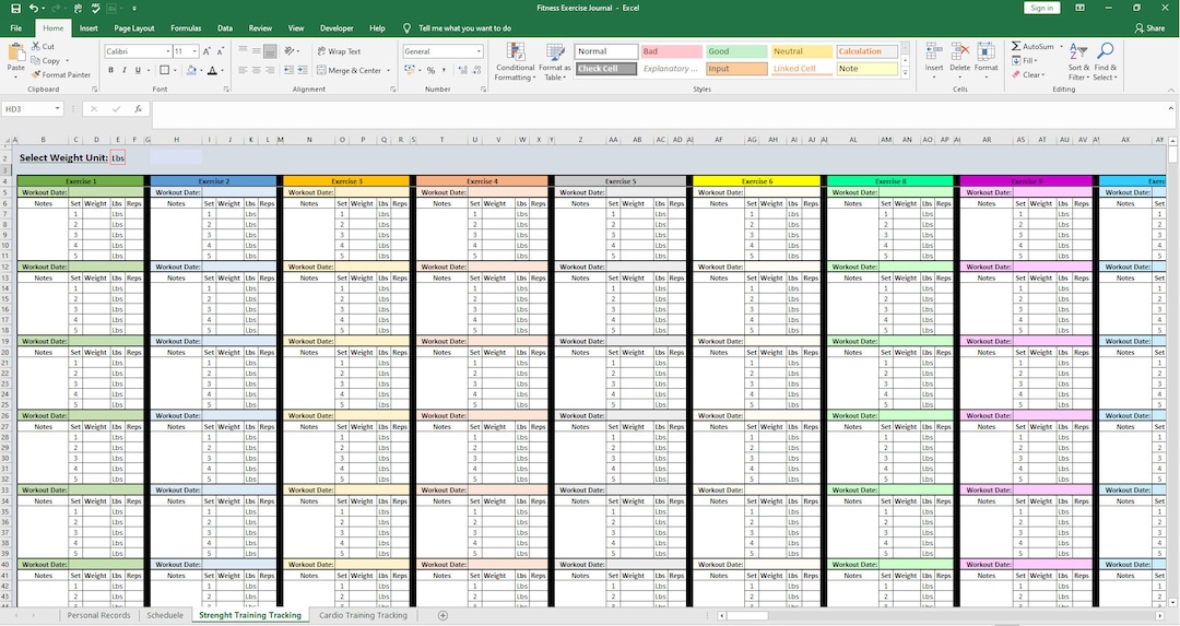 2025 Fitness Workout Tracker Spreadsheet Template New Year Resolution ...