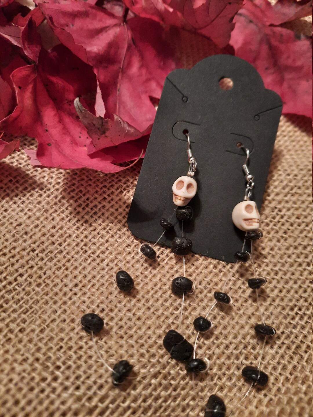 Necromancer's Earrings of Fortitude Lava Stone Skull Dangle Earrings - Etsy