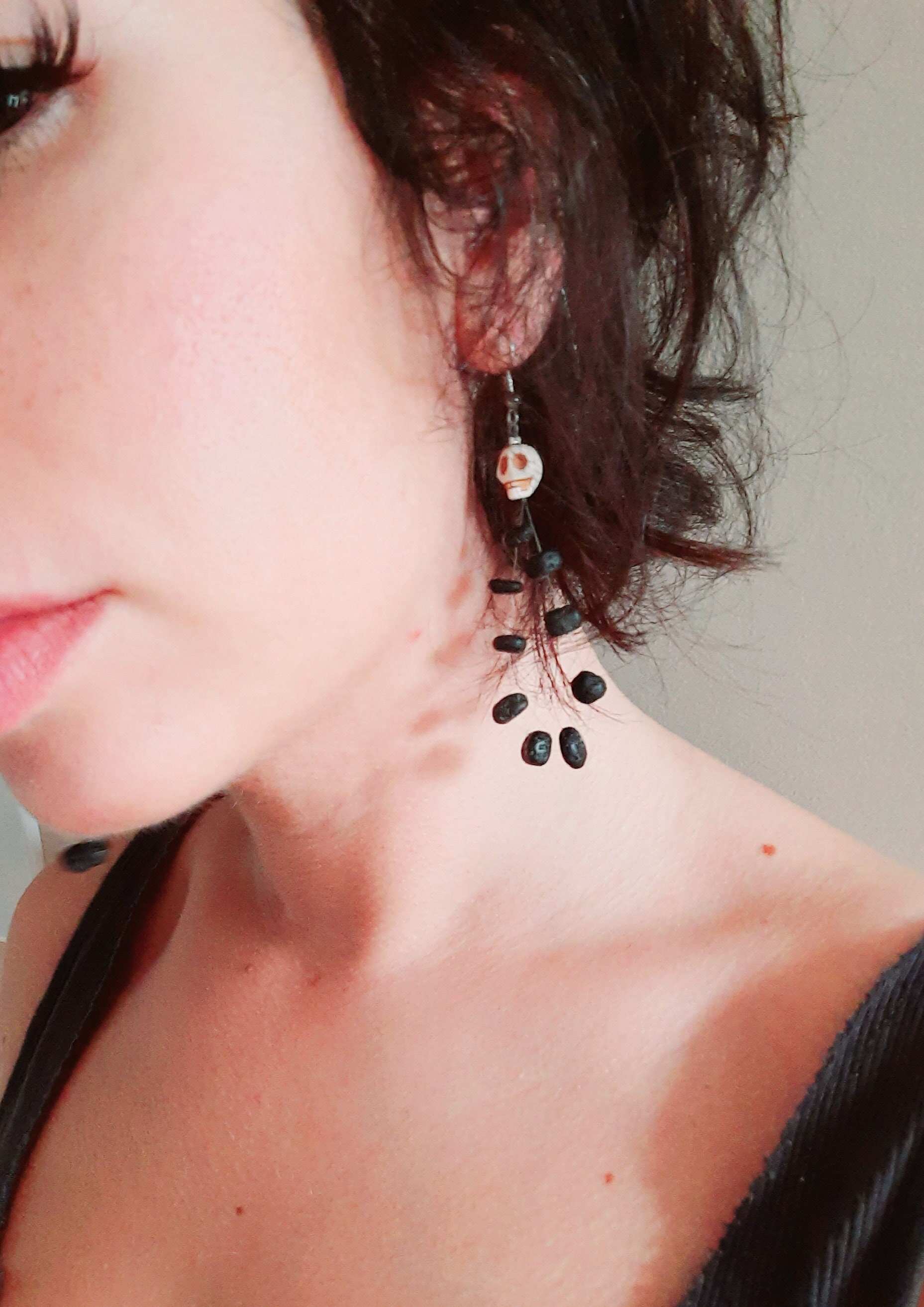 Necromancer's Earrings of Fortitude Lava Stone Skull Dangle Earrings - Etsy