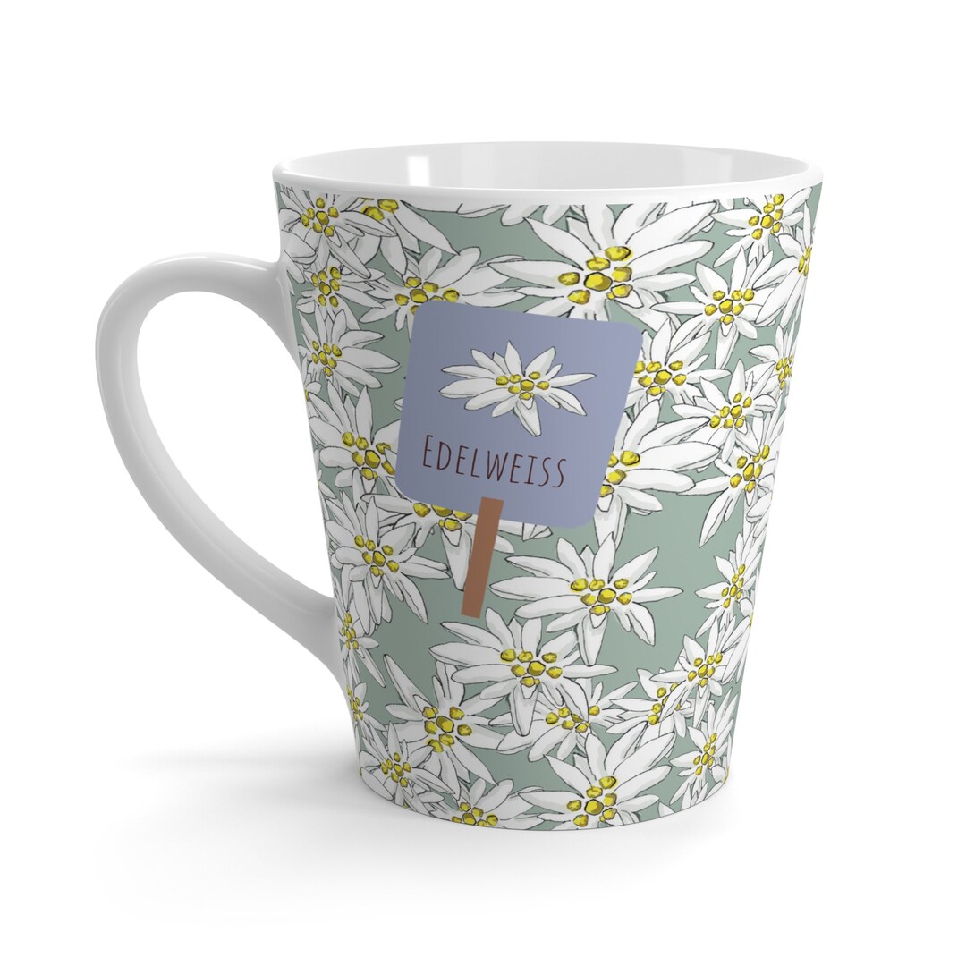 Edelweiss Latte Mug: Hand-illustrated Alps Wildflower Tea Cup. Unique ...