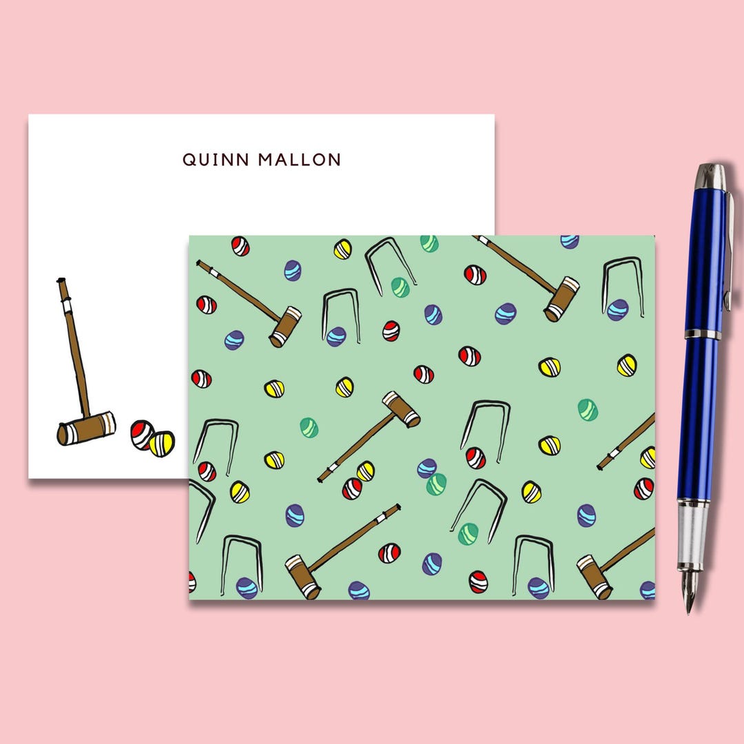 Croquet-themed Note Cards | Custom Name Stationery | Vintage Sports ...