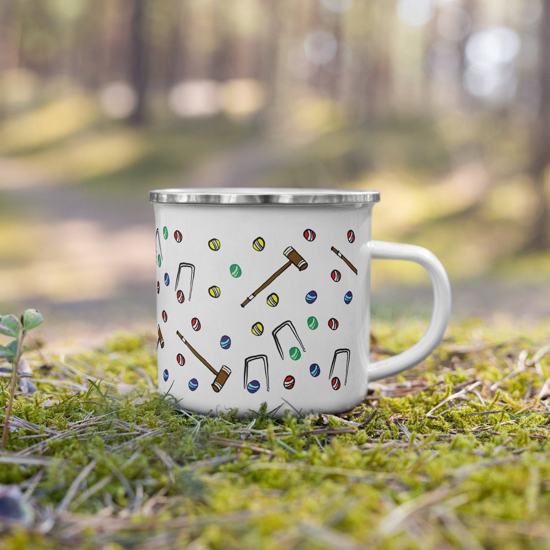Croquet Enamel Mug: Whimsical Hand-illustrated Croquet Outdoors Coffee ...