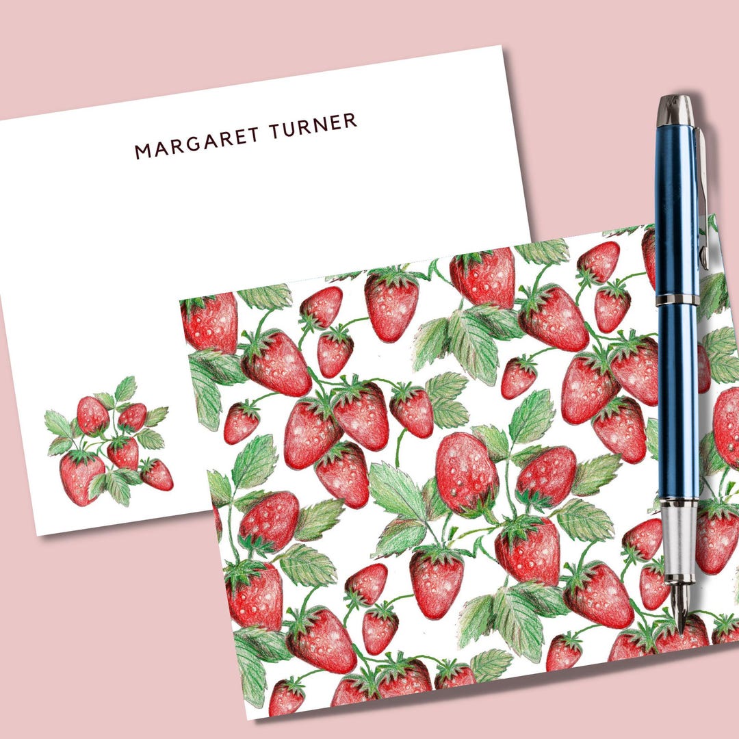 Personalized Strawberry Note Cards: Hand-drawn Stationery Set - Etsy