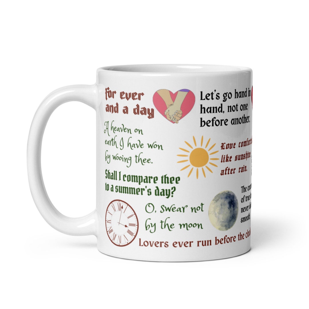 Shakespeare Mug: Romantic Love Quotes Unique Illustrated Valentine ...