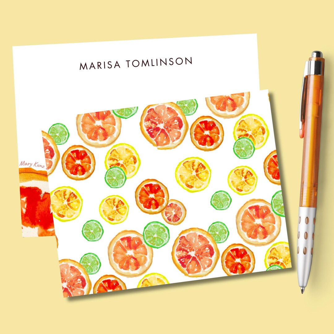 Orange Lemon Note Cards: Hand-drawn Luxe Watercolor Fruit Personal ...