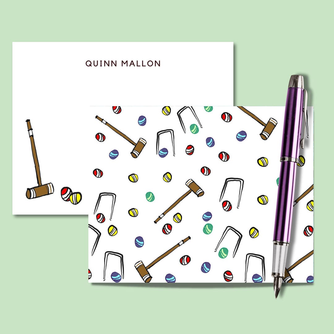 Personalized Croquet Note Card Set: Hand-illustrated Stationery ...