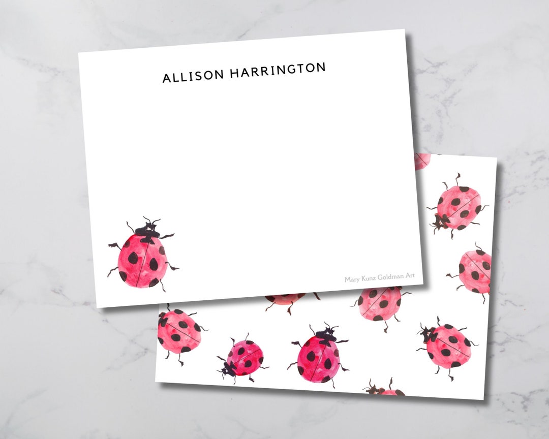 Ladybug Note Cards: Personalized Red Ladybug Cards, Hand-drawn ...
