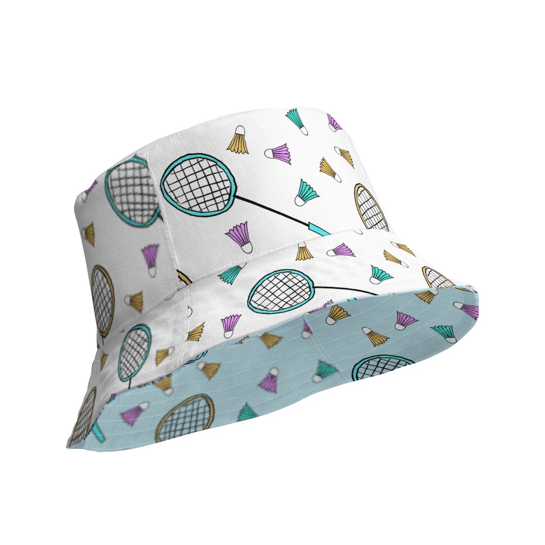 Badminton Bucket Hat: Reversible Blue / White Hand-illustrated Summer ...