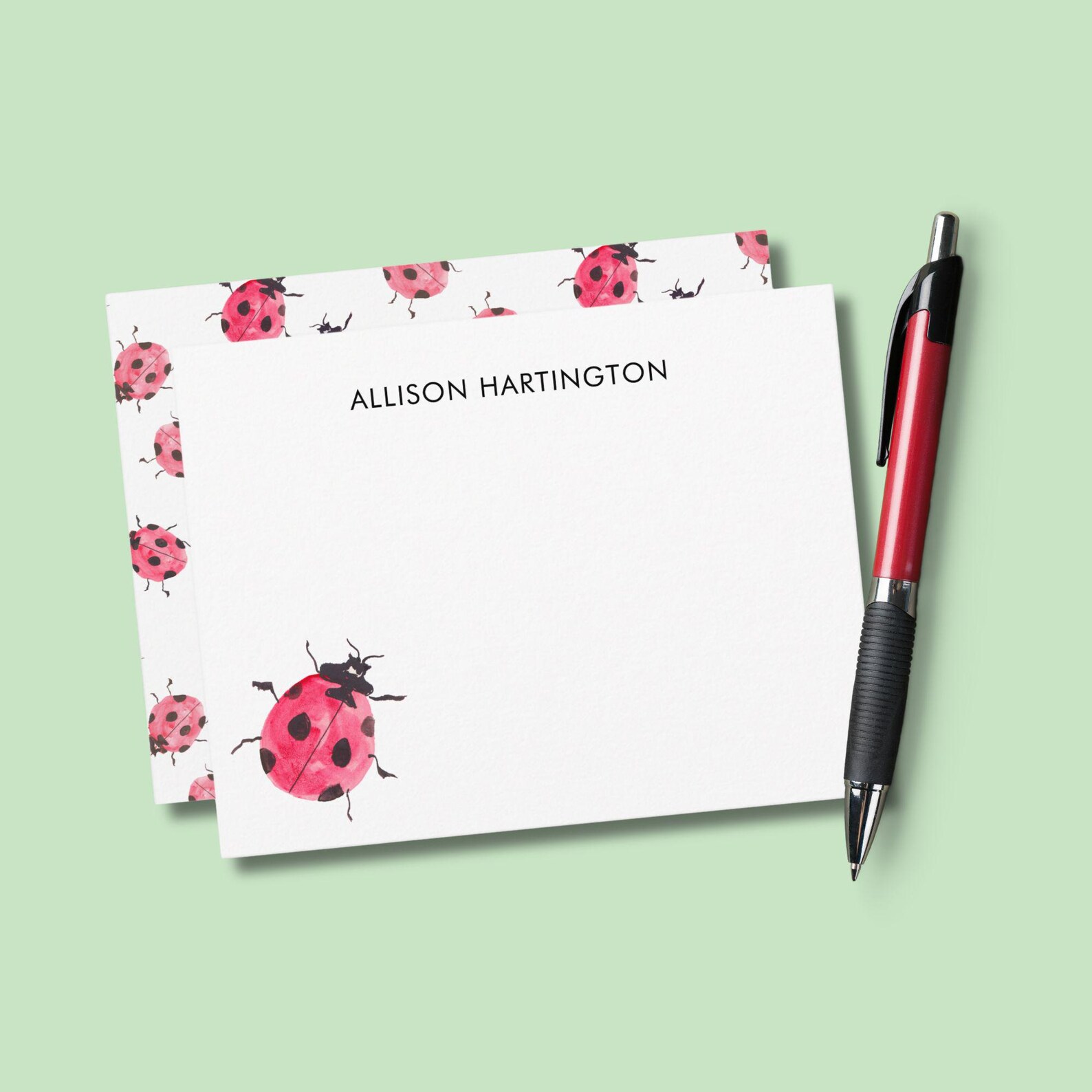 Personalized Ladybug Note Cards: Hand-illustrated Stationery, Recycled ...
