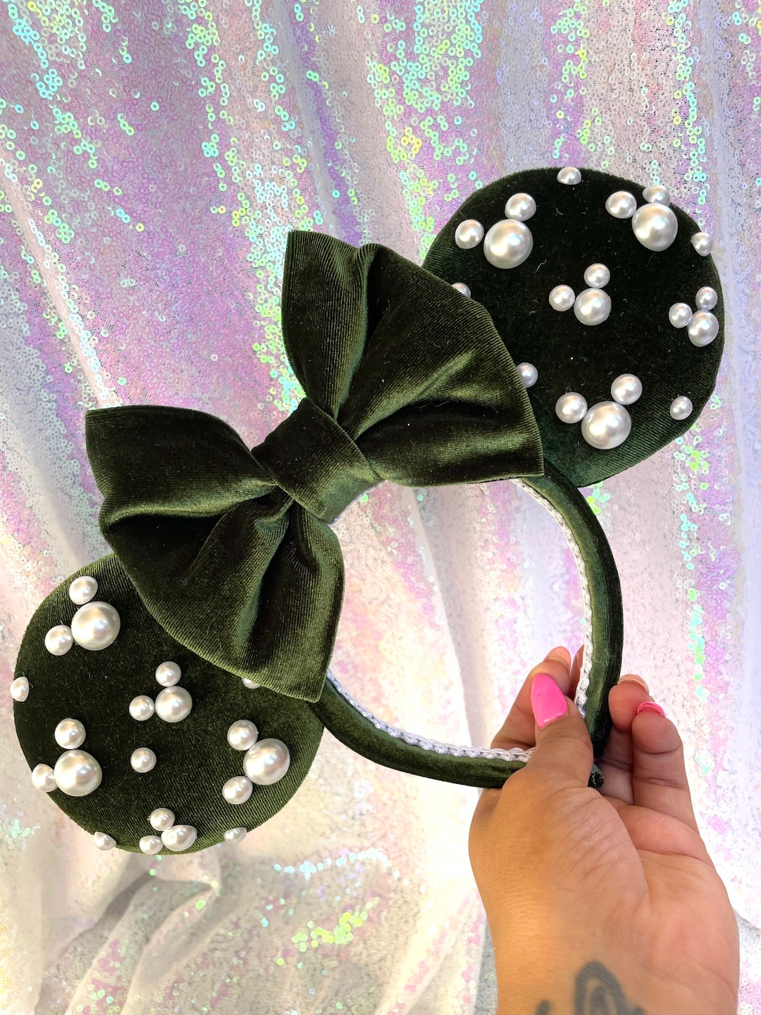 Velvet Pearls Minnie Mouse Ears/ Hunter Green - Etsy