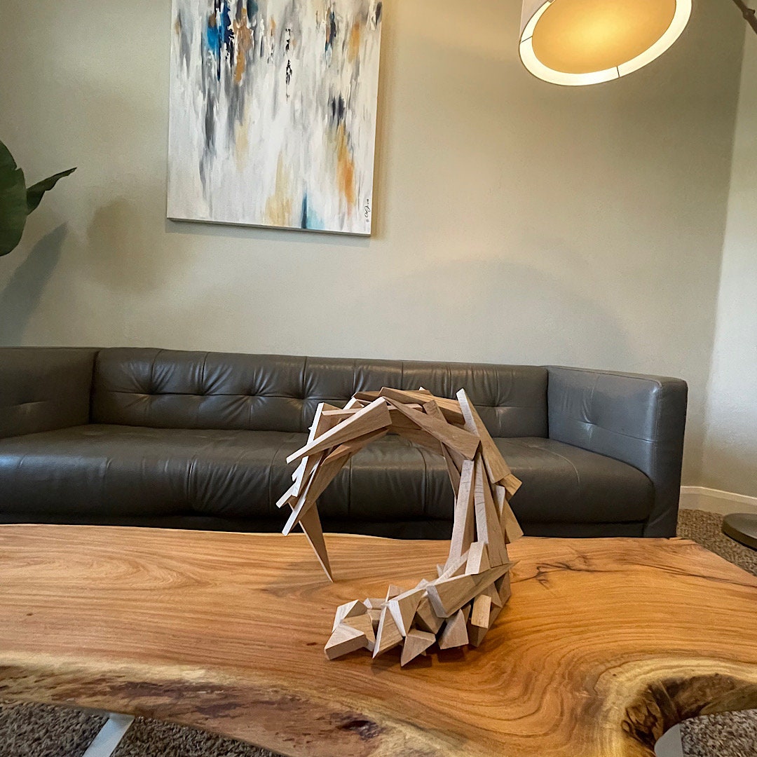 Solid Wood Geometric Wave Sculpture - Etsy