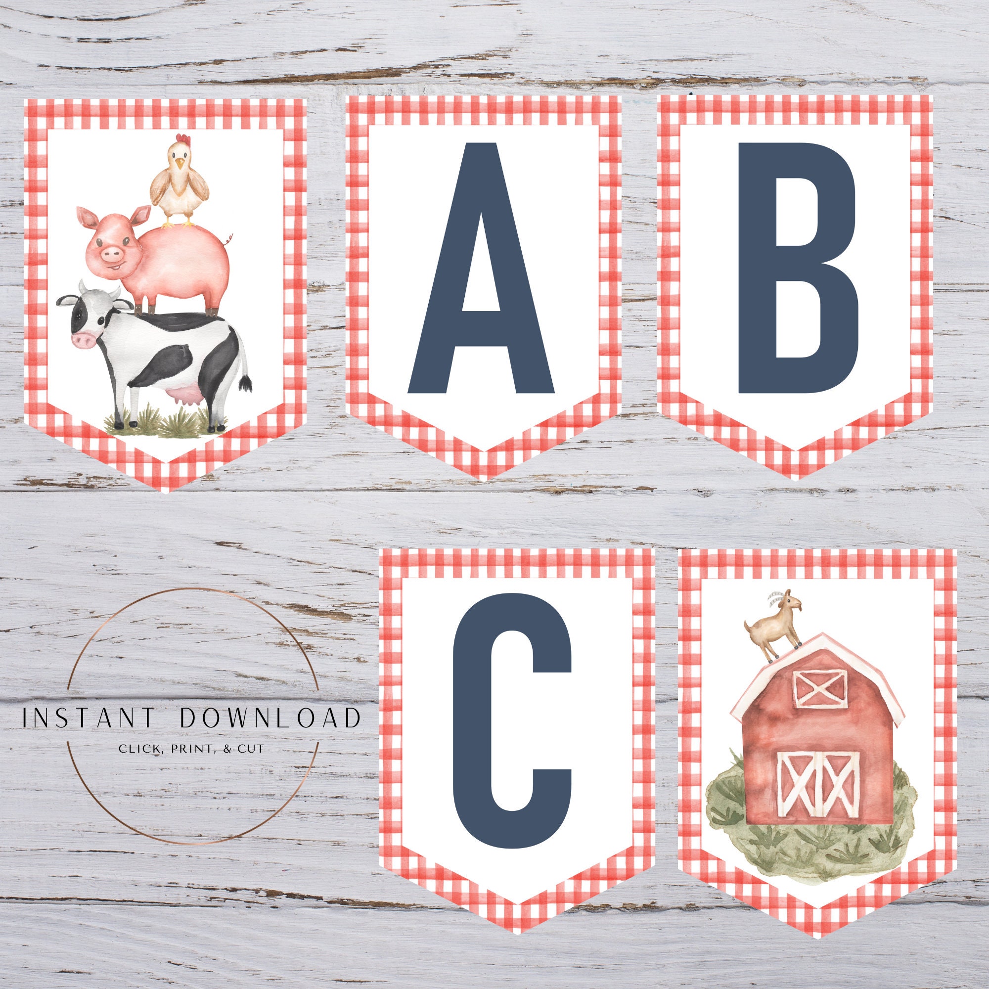 Farm Animal A-Z Banner With Numbers, Instant Printable Digital Download ...