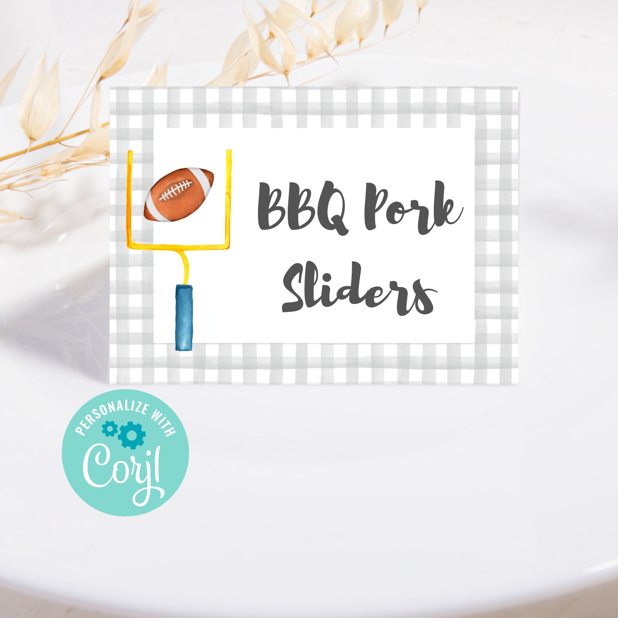 1st Year Down Buffet Cards, Football Food Tent, Editable Printable ...