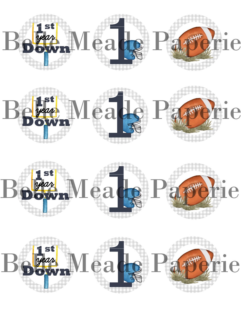 1st Year Down Cupcake Toppers, First Birthday Football Cake Toppers ...