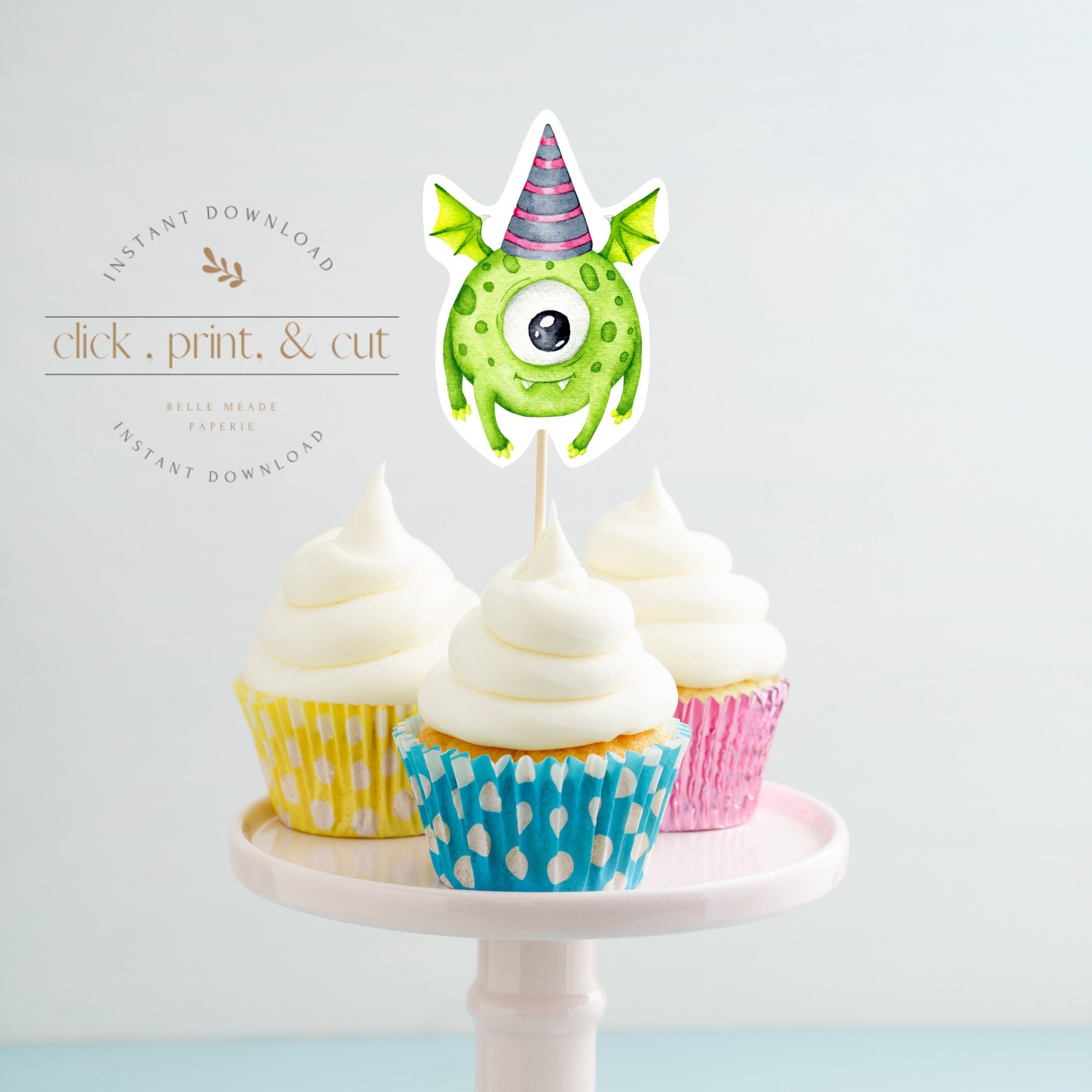 Monster Birthday Cupcake Toppers, Colorful Kids Party Cake Toppers ...