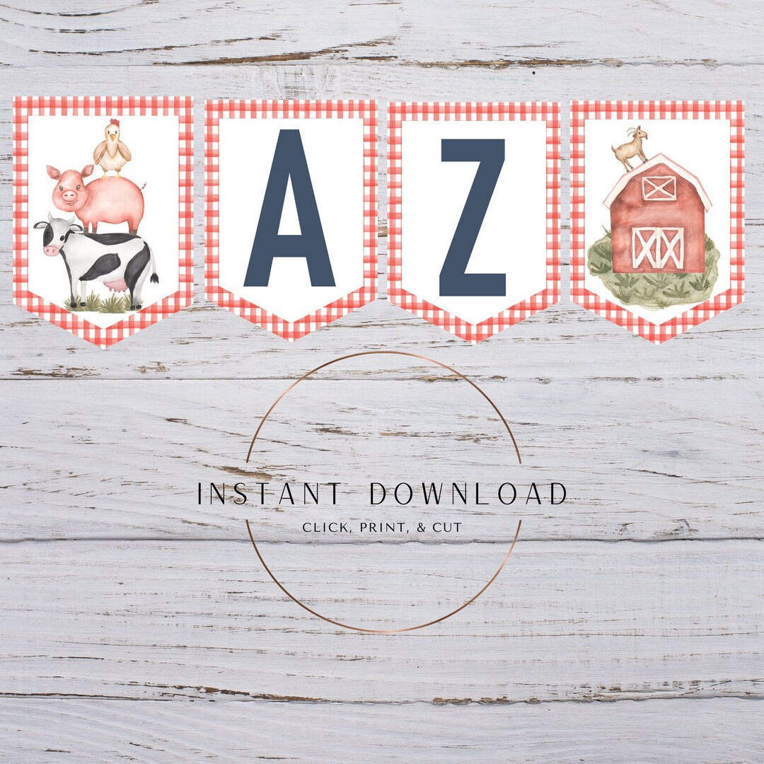 Farm Animal A-Z Banner With Numbers, Instant Printable Digital Download ...