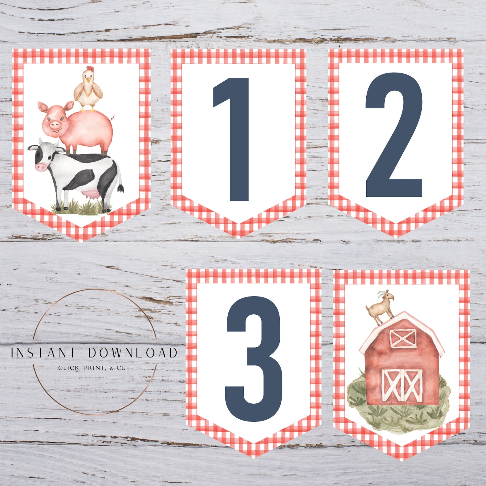 Farm Animal A-Z Banner With Numbers, Instant Printable Digital Download ...