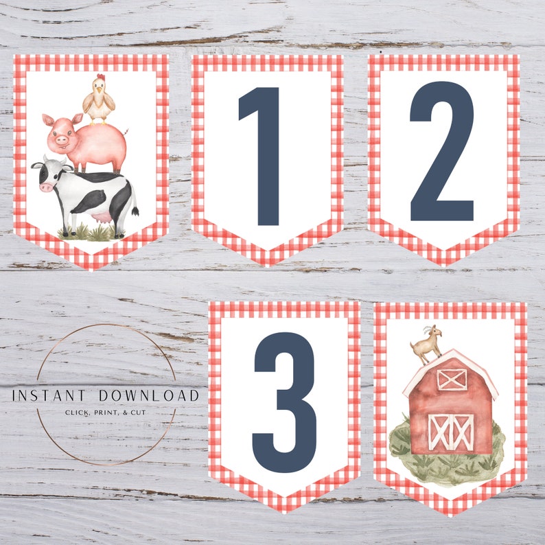 Farm Animal A-Z Banner With Numbers, Instant Printable Digital Download ...