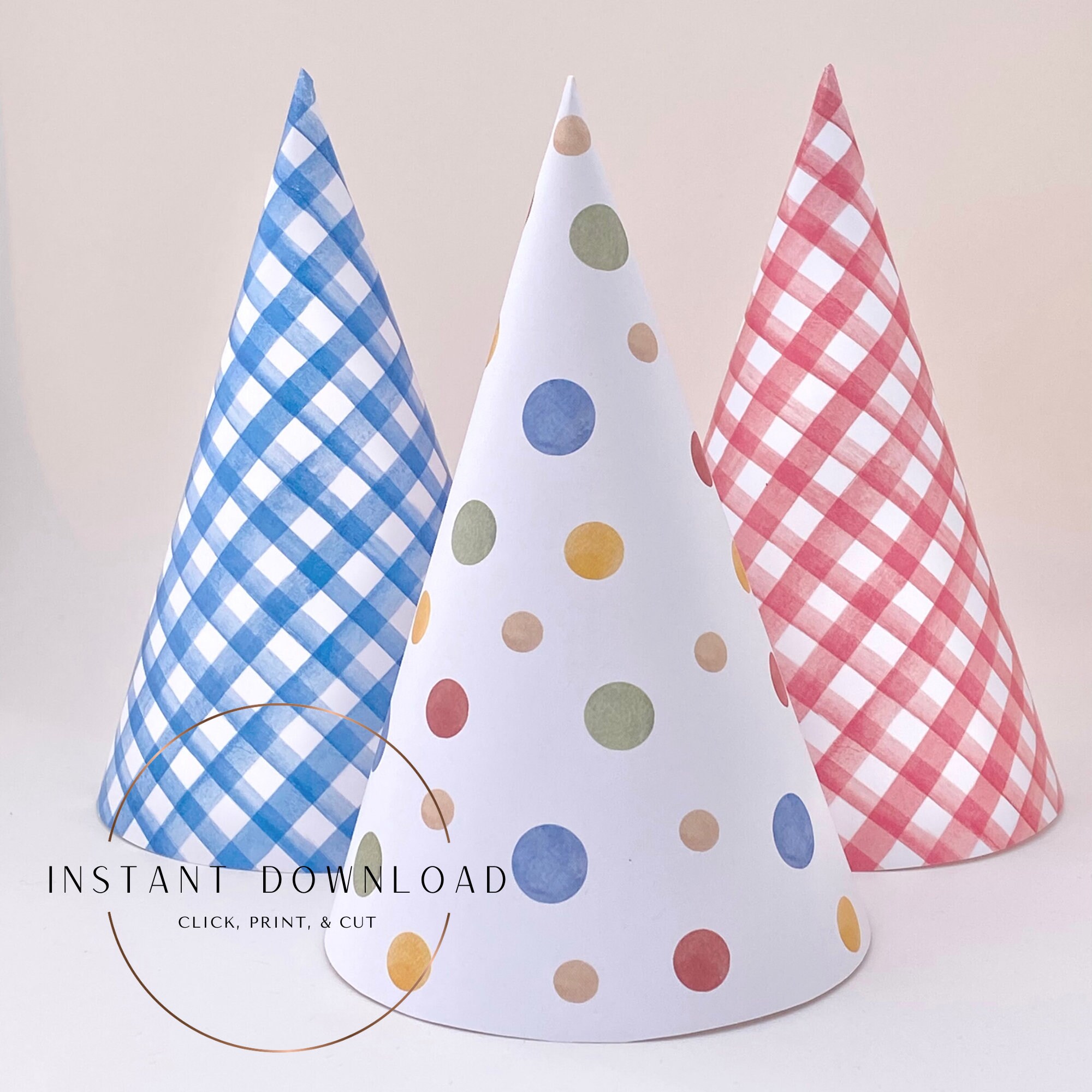 Farm Theme Matching Party Hat, Set of 5 Watercolor Gingham and Polka ...