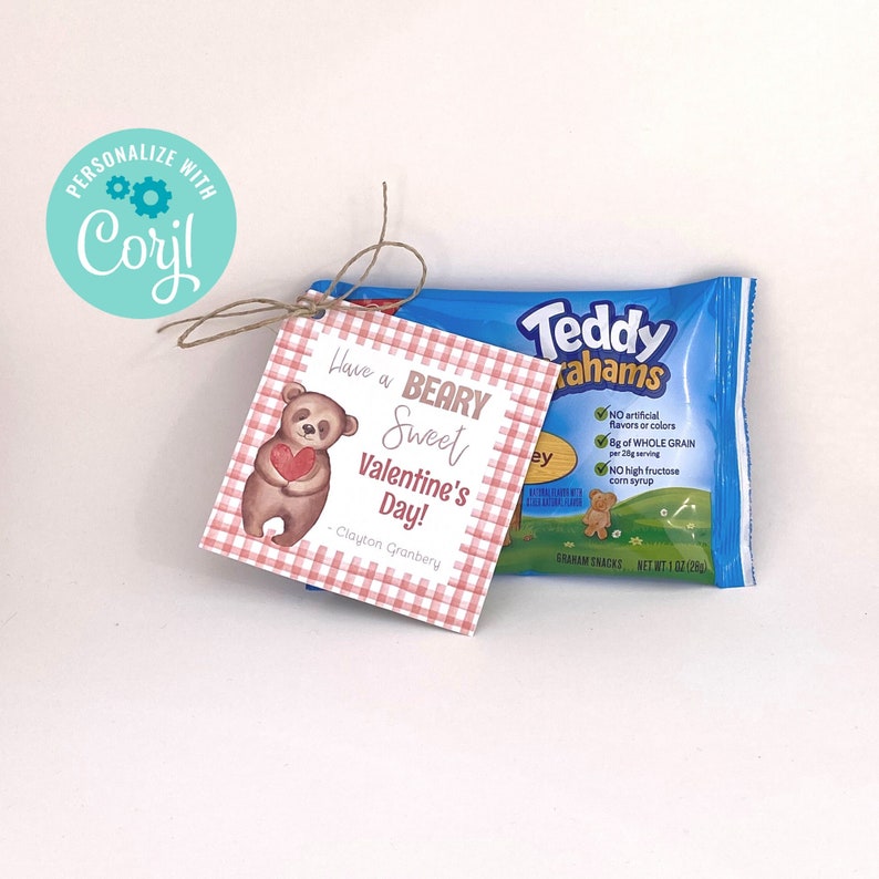 Beary Sweet Valentine's Day Card, Personalized Gingham Valentine's Tag ...