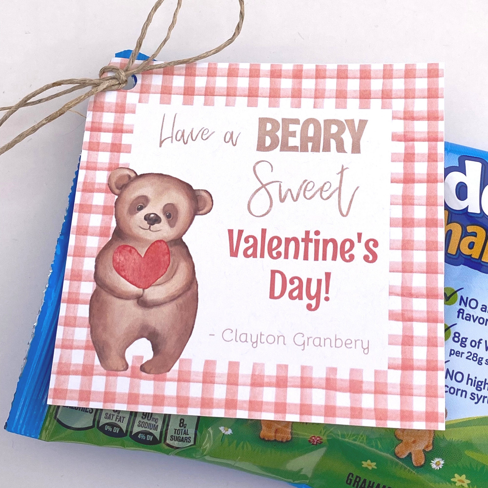 Beary Sweet Valentine's Day Card, Personalized Gingham Valentine's Tag ...
