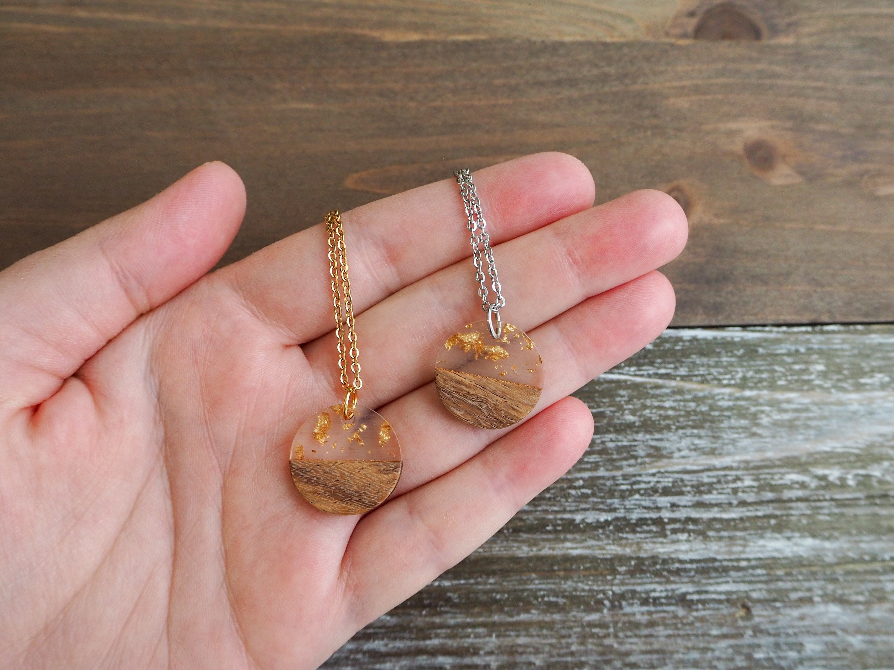 Mini Gold Flakes & Wood Circle Necklace Boho Wooden Necklace - Etsy