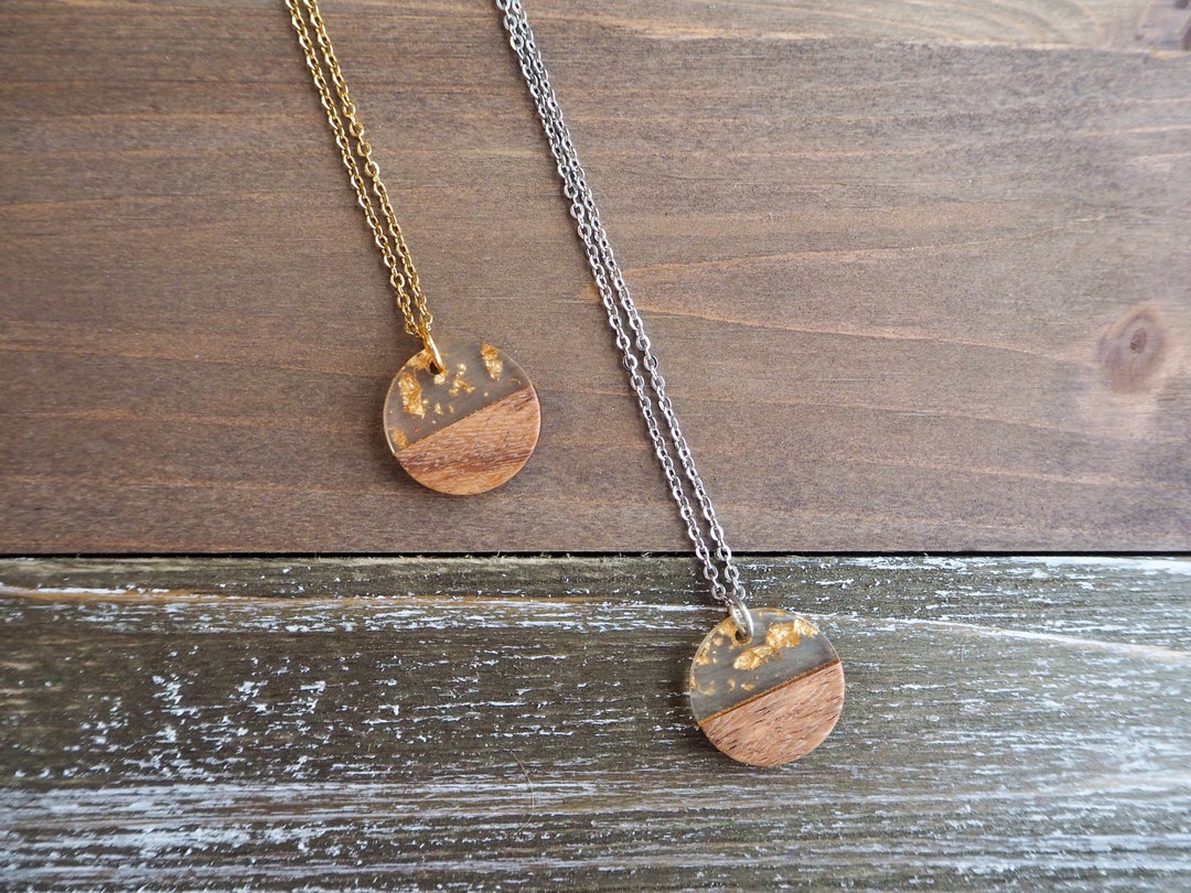 Mini Gold Flakes & Wood Circle Necklace | Boho Wooden Necklace ...