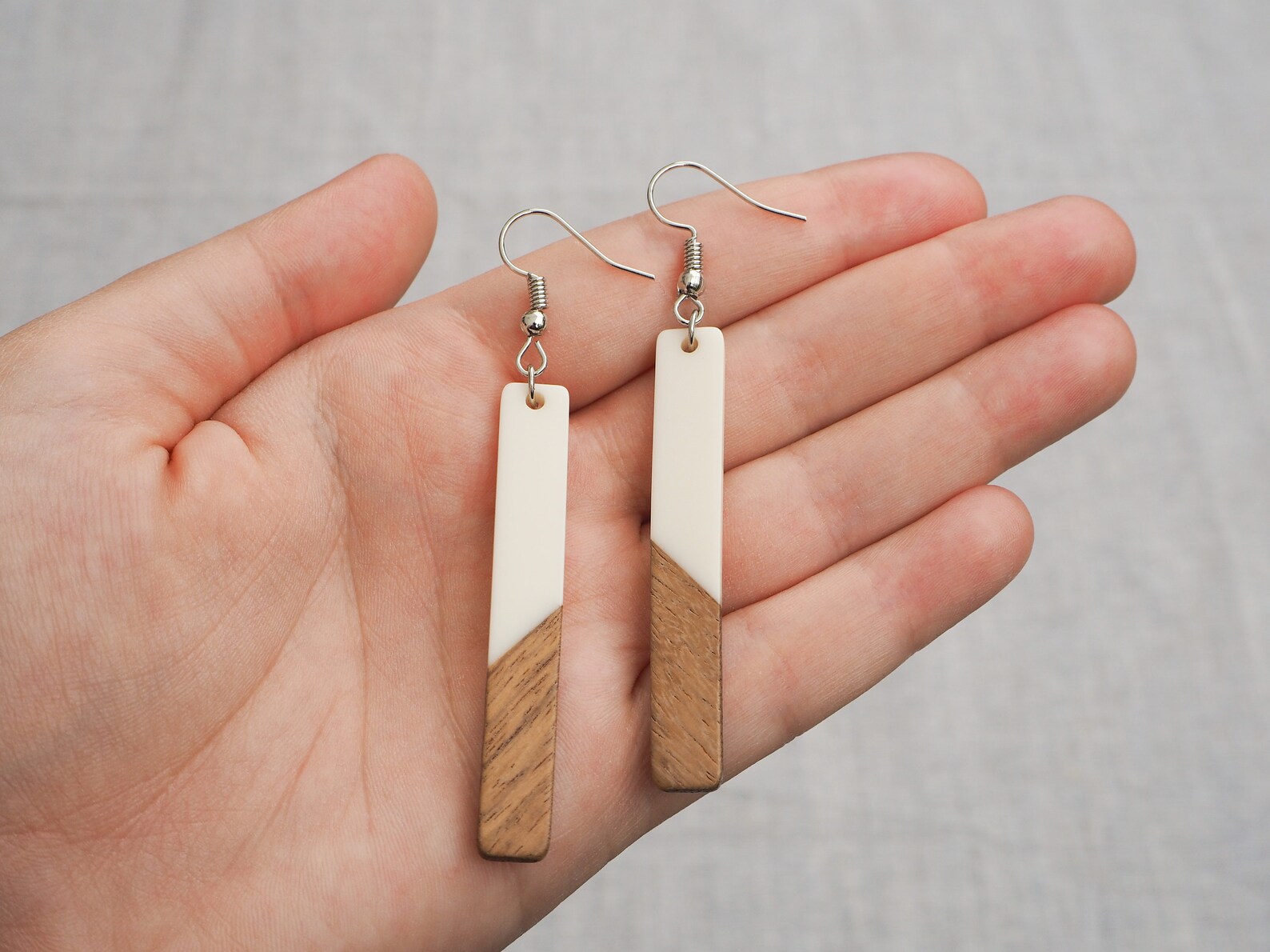 Long Wood & Resin Bar Earrings Boho Hippie Wooden Earrings - Etsy