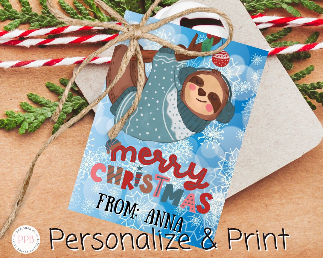 Printable Editable Sloth Christmas Gift Tag - Etsy
