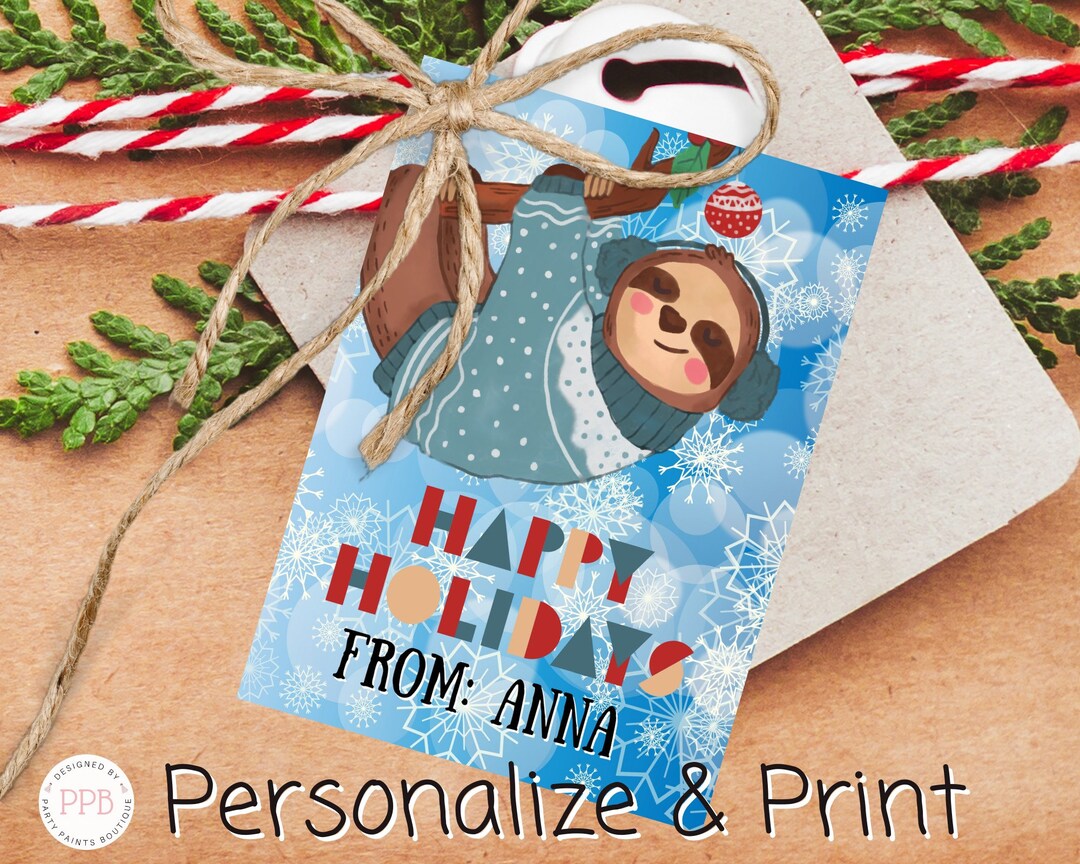 Printable Editable Sloth Christmas Holiday Gift Tag - Etsy