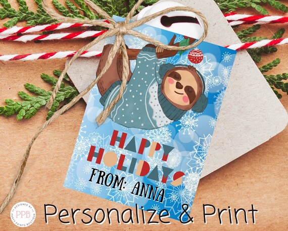 Printable Editable Sloth Christmas Holiday Gift Tag | Etsy