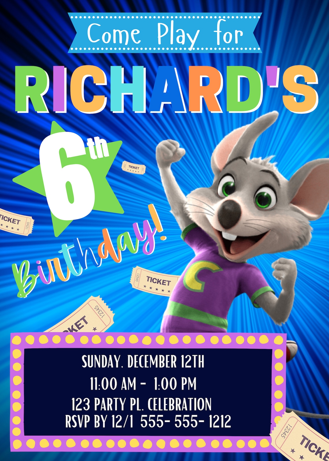 Chuck E. Cheese Invitation Chuck E. Cheese Invite Template | Etsy